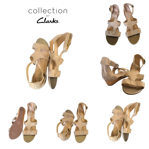 Clarks | Shoes | Collection By Clarks Gold Metallic Wedge Sandals ...
